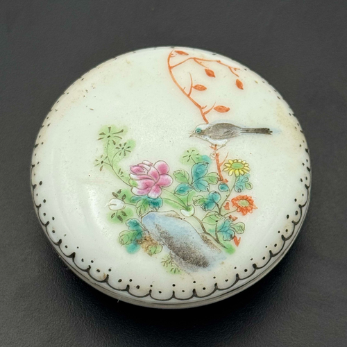 Antique Chinese Porcelain Seal Paste Box – Hand-Painted Bird & Flowers ...