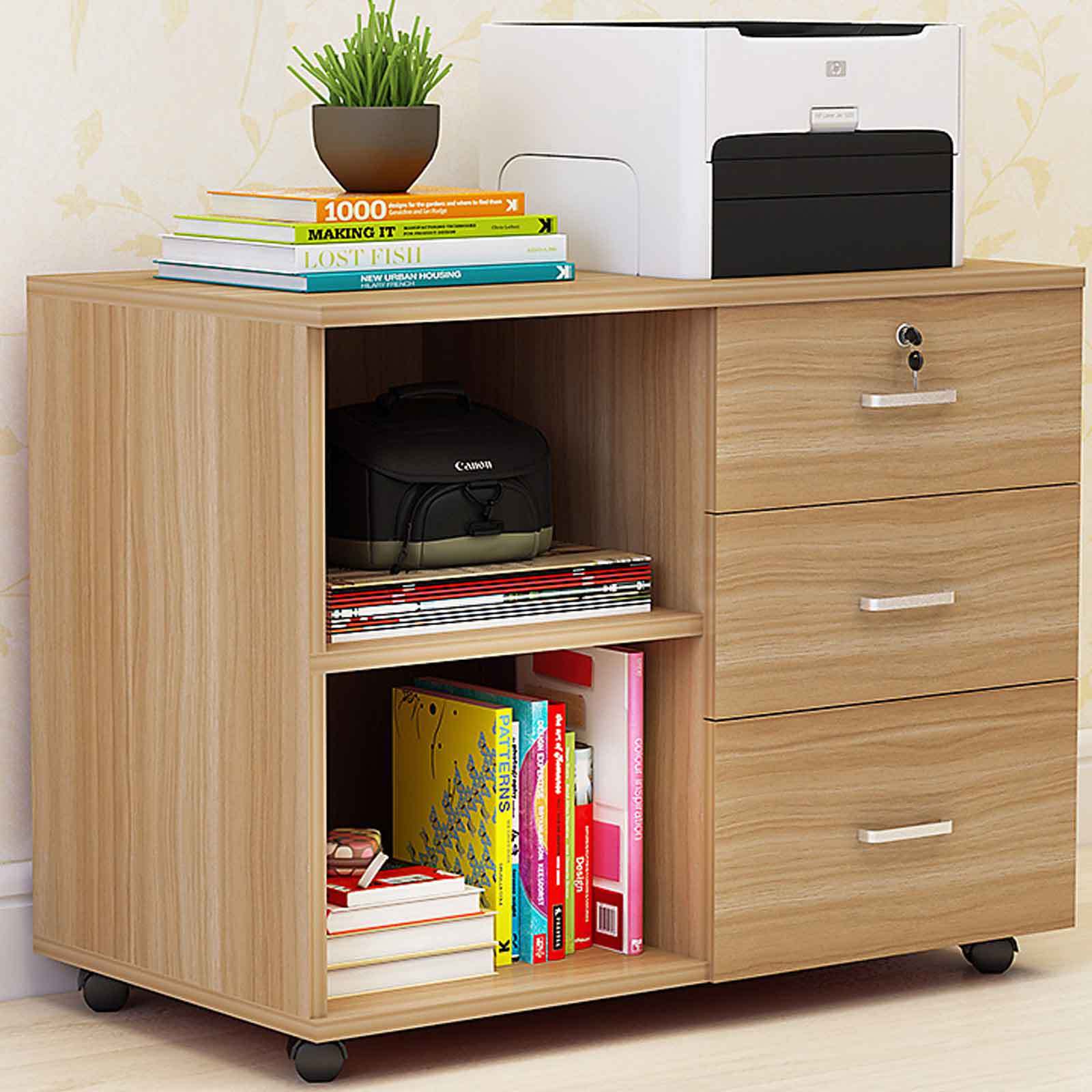 Side Table with 3 Drawers Storage Shelf Bedside Organiser Home Office ...
