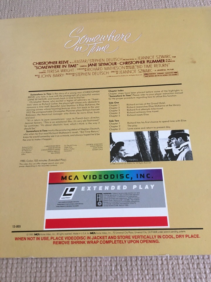 12” Laserdisc Movie Somewhere In Time Christopher Reeve And Sheet Music ...