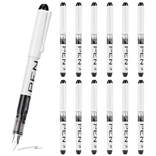 12 Pieces Black Disposable Fountain Pens Smooth-Writing Office Supplies ...
