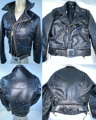 VTG 50s 60s MENS M CAL LEATHER MOTORCYCLE BIKER POLICE CHP CALIFORNIA ...