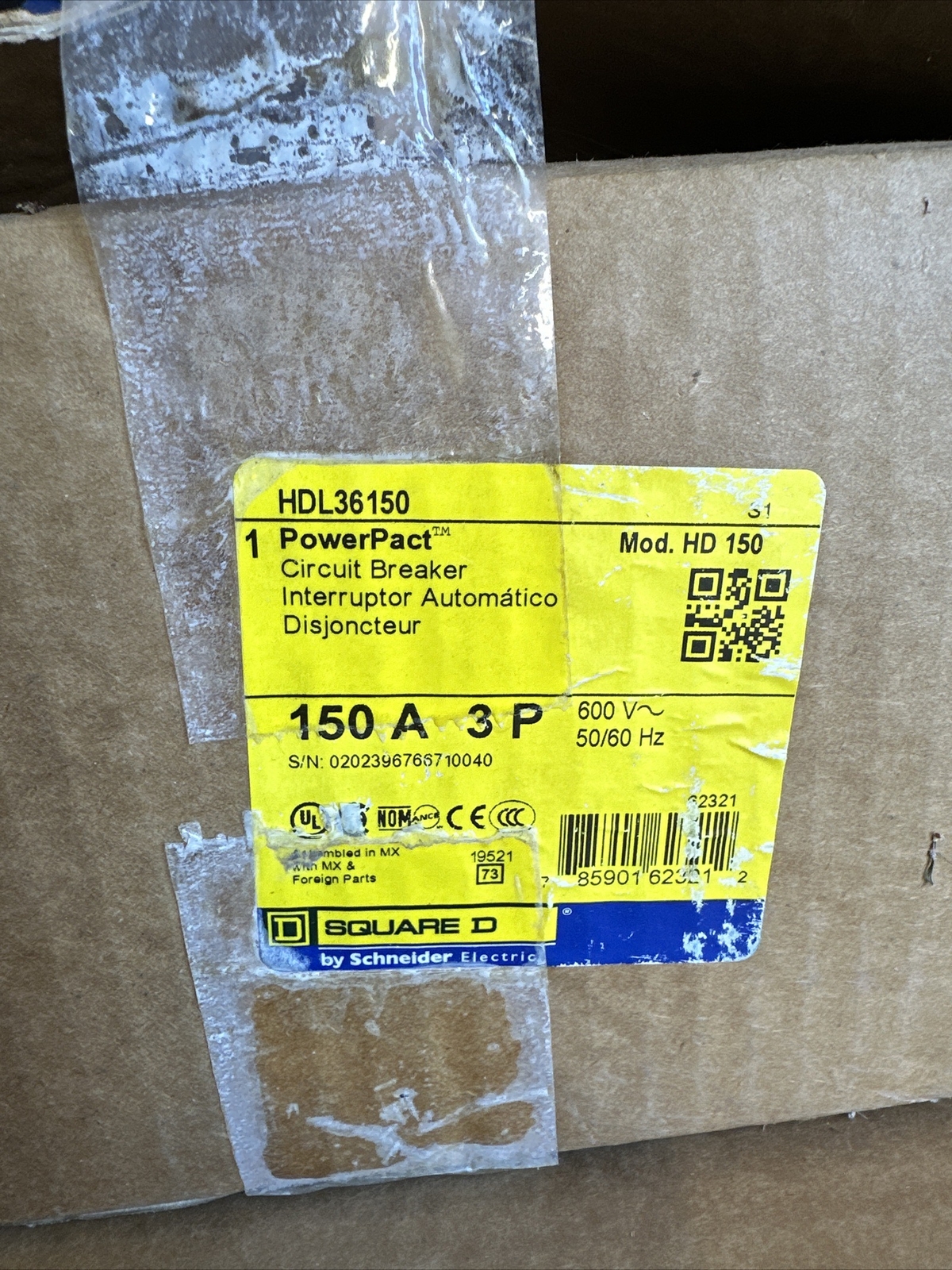 Square D HDL36150 3 Pole 150 Amp circuit breaker new in box. | eBay