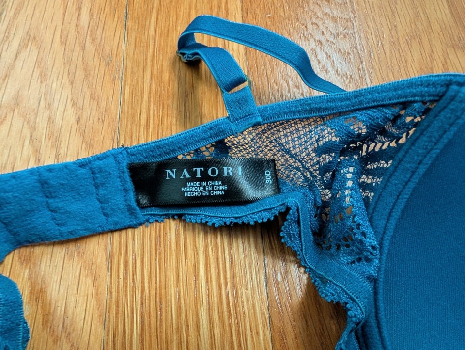 Natori Feathers Blue Lace Bra Set 30D M Adjustable Straps Underwire ...