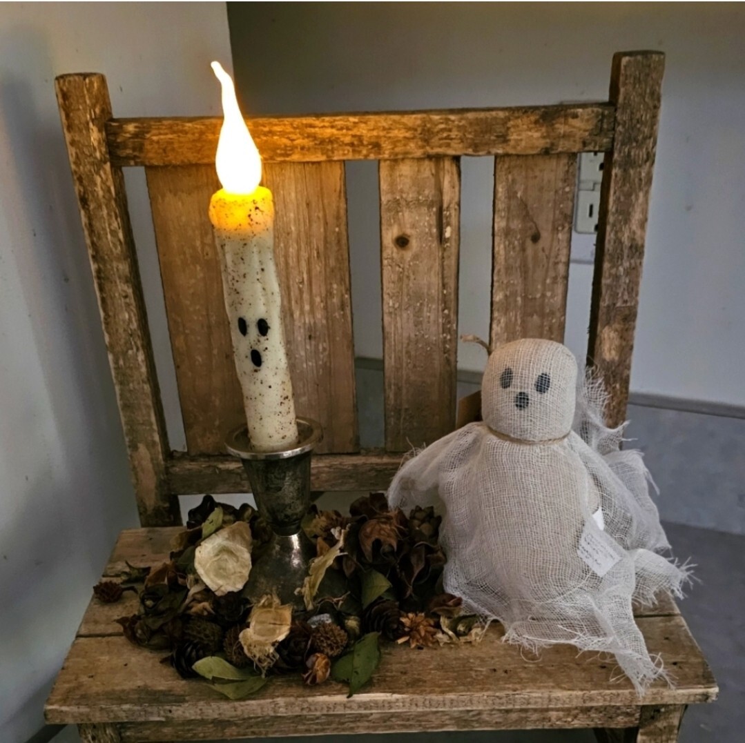 Primitive Ghost Halloween Spooky Timer Taper Candle Grungy 6.5" ~ Set ...