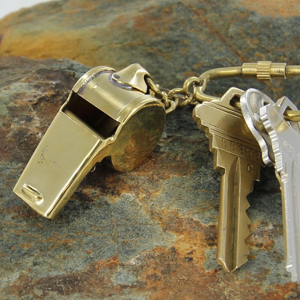 Unique Working Brass Whistle Keychain w/ Screw Lock Carabiner Keys Easy ...