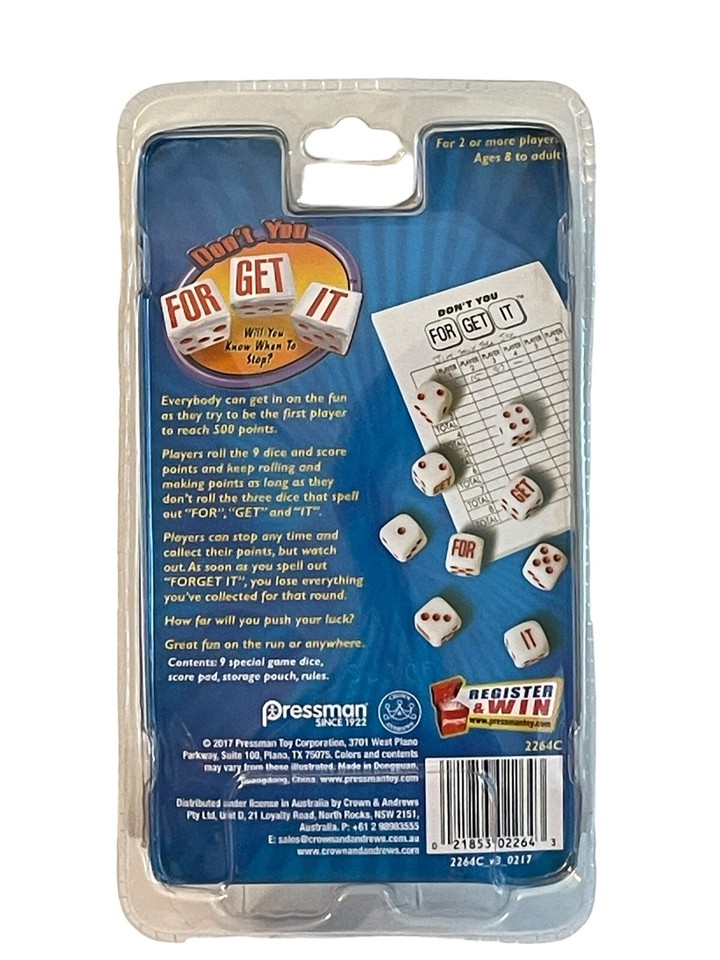 Don't You Forget It Dice Game By Pressman Brand New Sealed | eBay