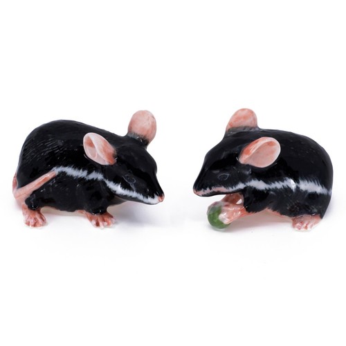Miniature Pair of Black and Pink Mice Mouse Figurines 2" Long Glossy ...