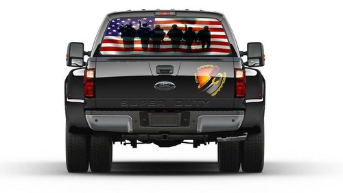 American Flag Soldiers Military Patriotic Rear Window Graphic Perf ...
