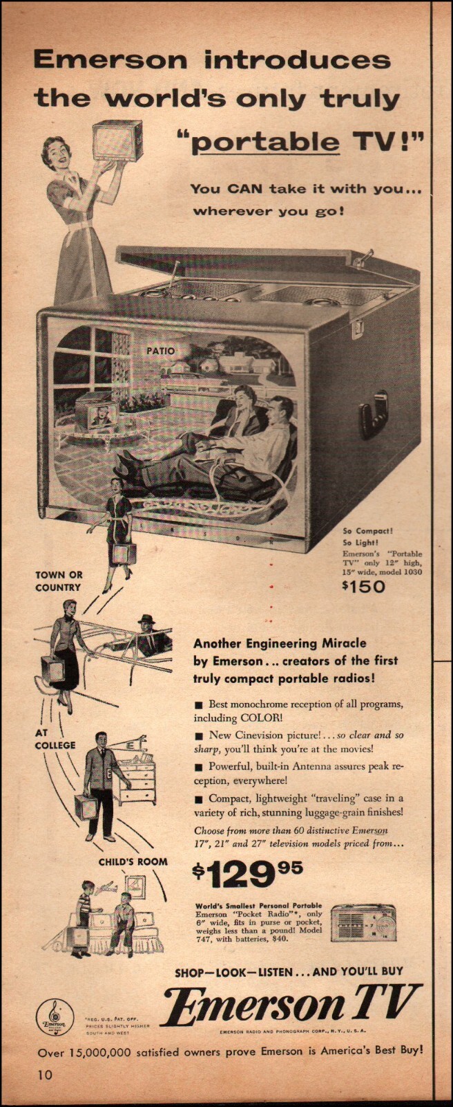 1954 Vintage ad Emerson TV retro Appliance Art Cartoons portable 09/02 ...