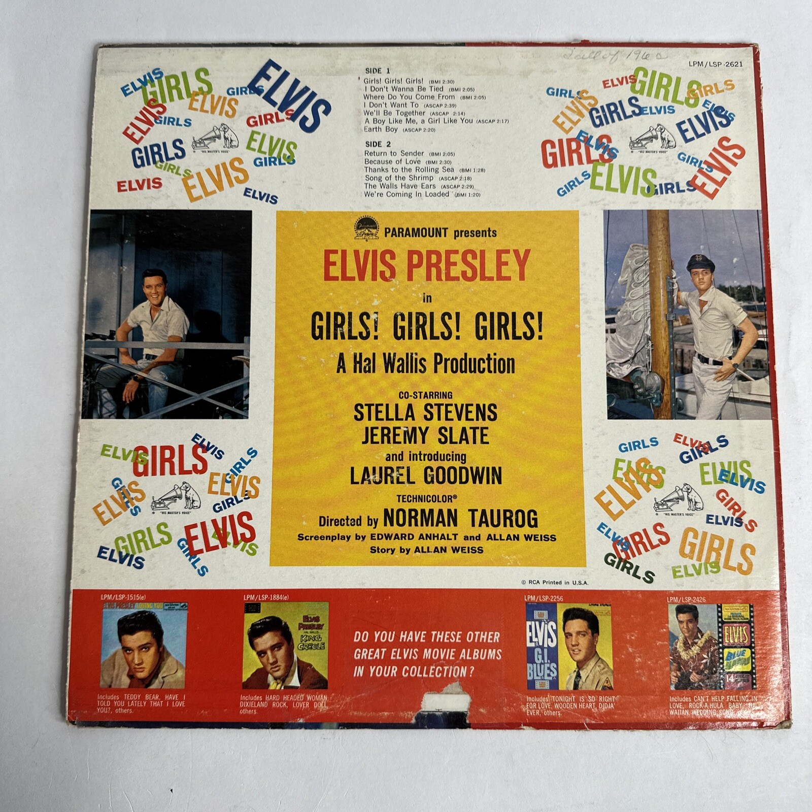 ELVIS PRESLEY VINYL LP GIRLS! GIRLS! GIRLS! SOUNDTRACK RCA LPM 2621 ...