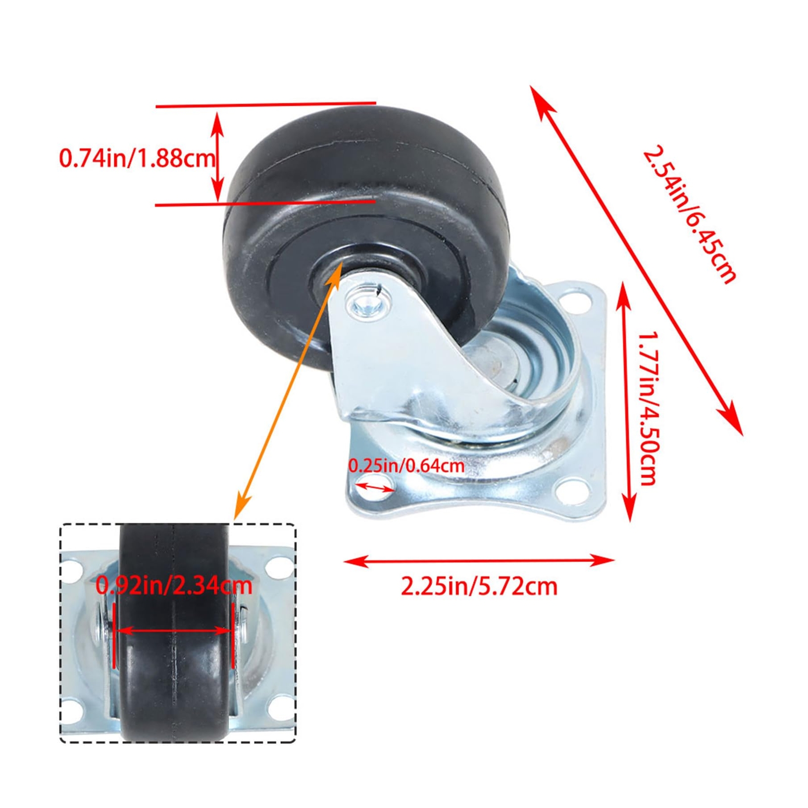 2" Swivel Caster Wheels Rubber Base With Top Plate and Bearing Heavy ...