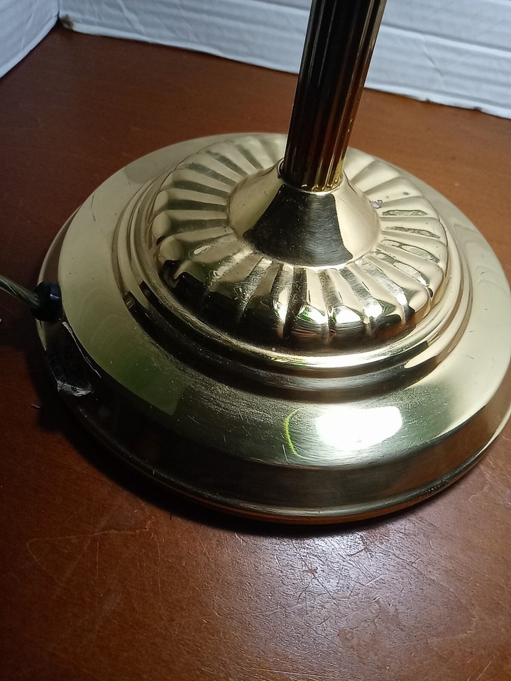 VINTAGE EXECUTIVE BANKERS LAMP POLISHED BRASS & GREEN GLASS SHADE PULL ...