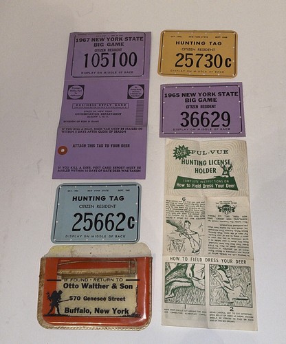 Vintage NY Big Game & Hunting Tags License 1964 - 1967 Adv Holder ...