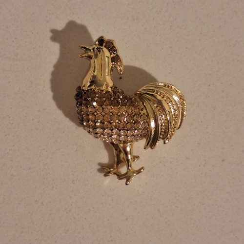 Vintage Gold Tone Diamante Rhinestone Rooster Chicken Poultry Pin ...