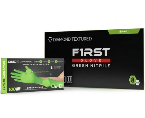 First Glove Grip Green Nitrile Disposable Gloves 8 Mil Raised Diamond ...