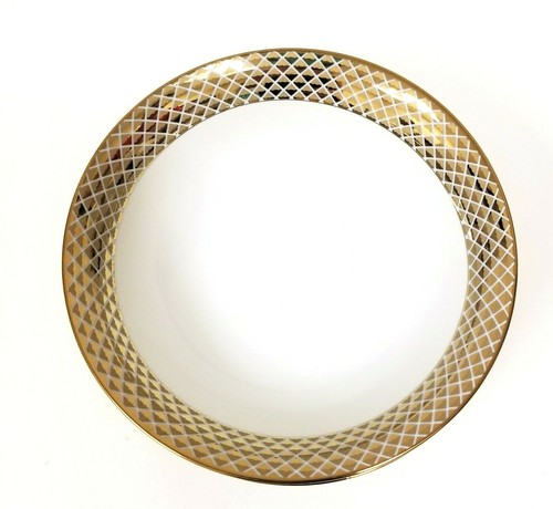 LUXE SET OF 4 PORCELAIN METALLIC GOLD DIAMOND PATTERN DINNER,SALAD ...