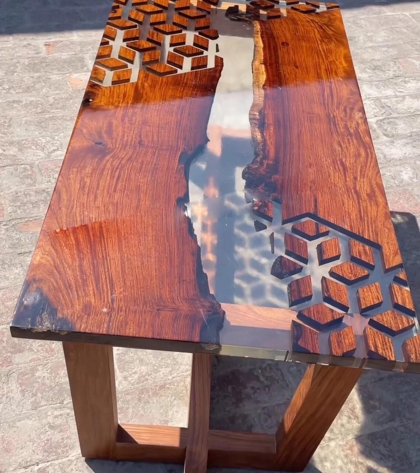 Custom Made Clear Epoxy Dining Table with Clear Resin River Coffee/Side Tabletop | eBay