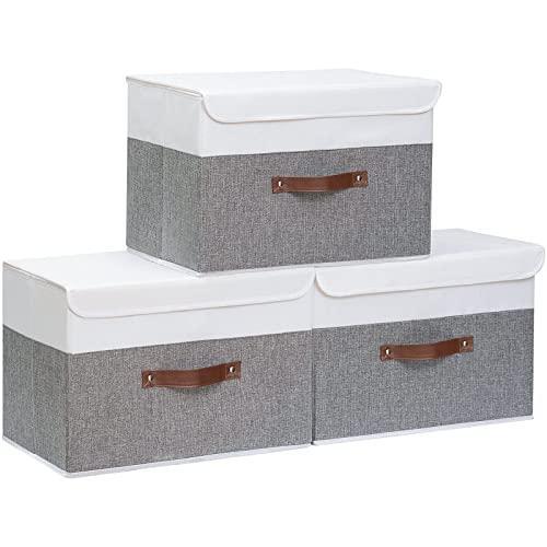 Yawinhe Collapsible Storage Boxes 3 Pack, Linen Fabric Storage Baskets ...