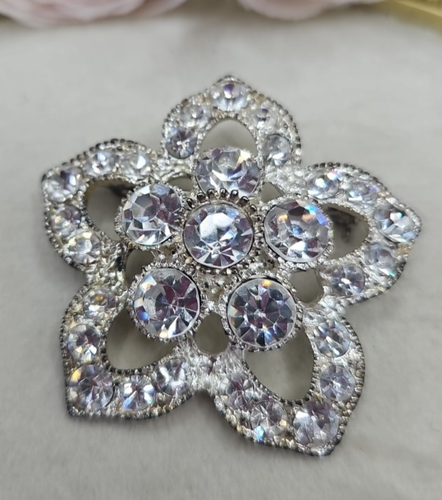 Vintage Flower Brooch Pin Clear Sparkle Rhinestone Domed Floral Star ...