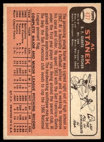 1966 Topps Al Stanek + San Francisco Giants #437 | eBay