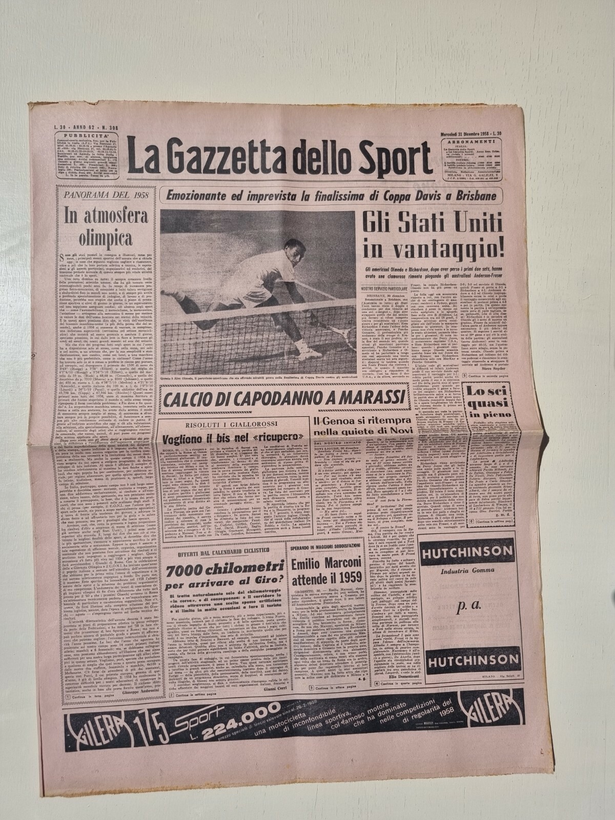 Journal Screen Sport 31 December 1958 Emilio Marconi - Cup Davis - Alex ...