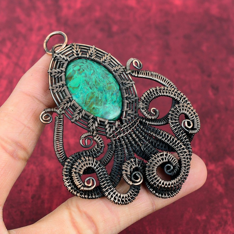 Chrysocolla Gemstone Pendant Copper Wire Wrapped Octopus Pendant Gift ...