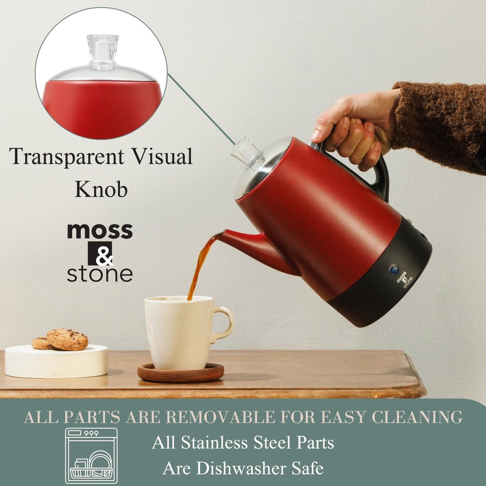 Electric Coffee Percolator – Red Body Coffee Maker with Stainless Steel ...