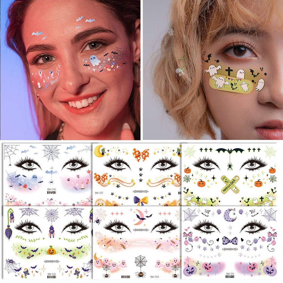 Halloween Face Stickers Skull Face Tattoos Temporary Face Sticker for ...