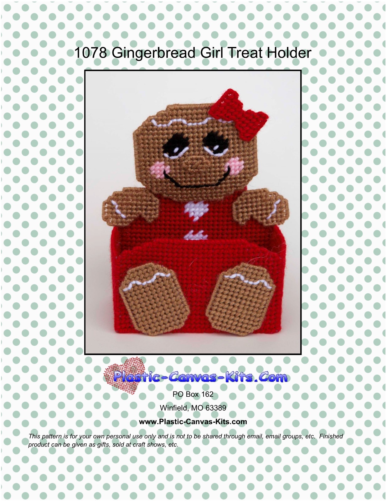 Gingerbread Girl Treat Holder-Christmas- Plastic Canvas Pattern or Kit ...