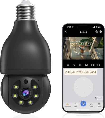 2.4/5G Home Wireless Security 360° 2K IP E27 Light Bulb Camera Wi-Fi IR ...