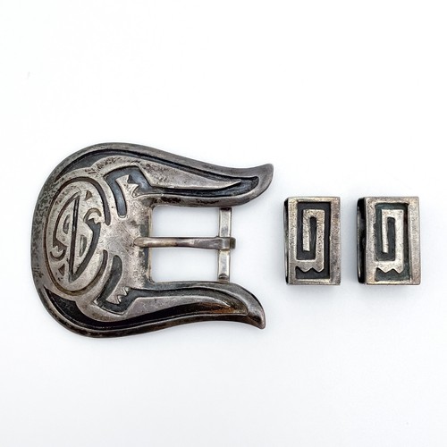 Vintage Native American Sterling Silver Western Ranger Buckle 2 Keepers ...