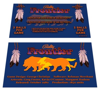 Bally Frontier Pinball Custom Apron Instruction Cards Hi Resolution | eBay