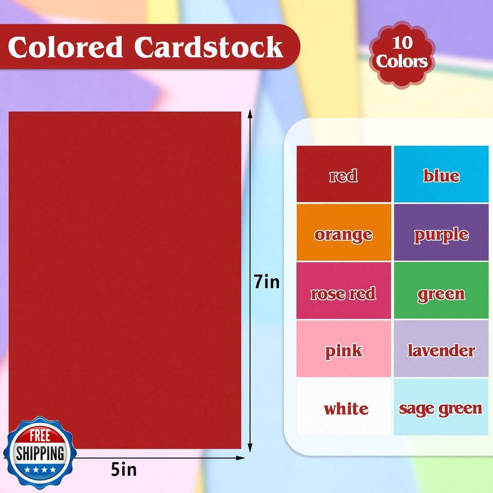 100 Pack 5x7 Cardstock Paper, 80lb Colored Cardstock Thick Paper ...