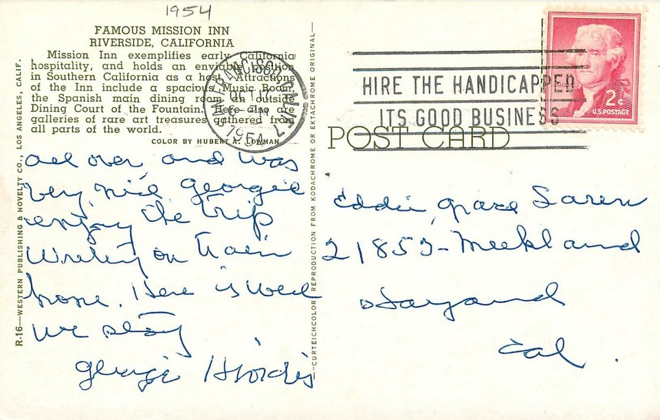 Postcard 1954 Riverside California Mission Inn Swimming Pool Western 24 ...