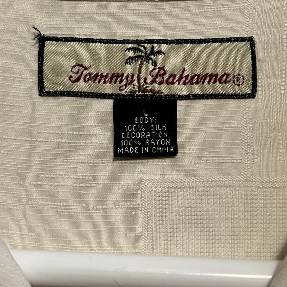 Tommy Bahama Silk Back Panel Dry And Mighty CAMP SHIRT Large Cream Color Relaxed | eBay