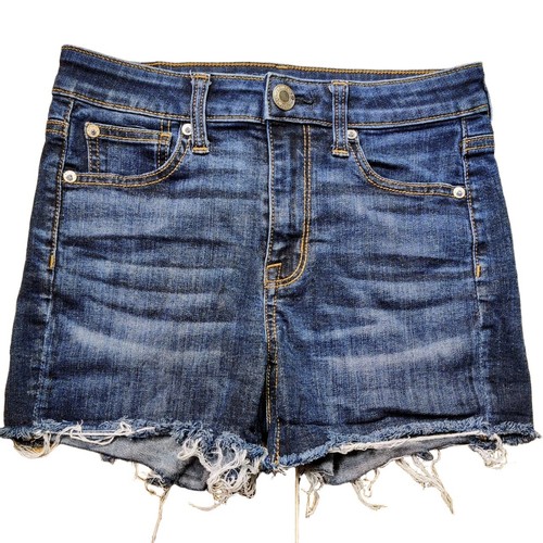 American Eagle Hi-Rise Shortie Distressed Raw Hem Denim Cut-off Shorts ...