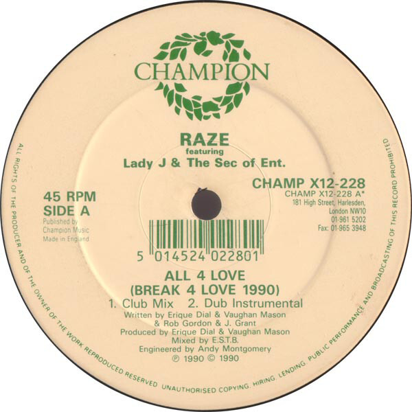 Raze - All 4 Love Break 4 Love 1990 / Break 4 Love - Used Vinyl Rec ...