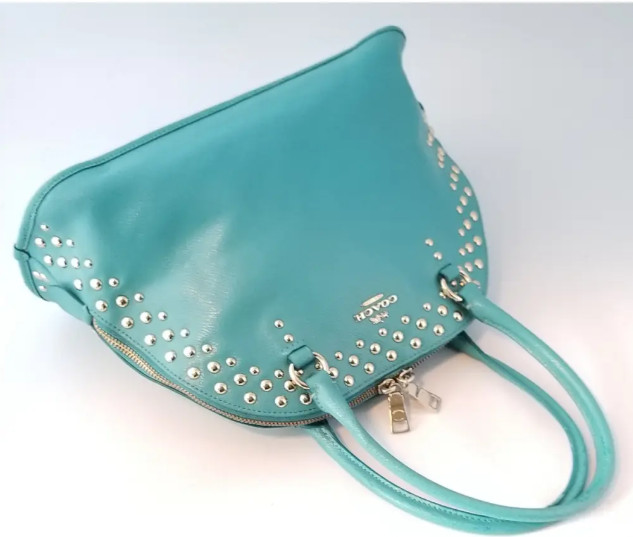 Coach Large Sierra Turquoise Blue Studded Leather Top… - Gem