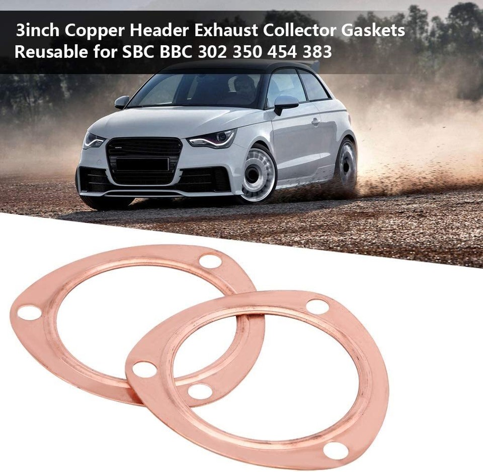 3" Copper Header Exhaust Collector Gaskets Reusable fit for SBC BBC 302 ...