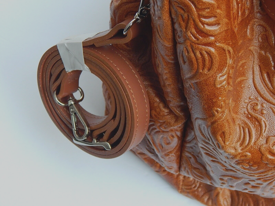 ISADORA ITALY Cuoio Tooled GENUINE Leather Large Bag Tote Purse NEW ...