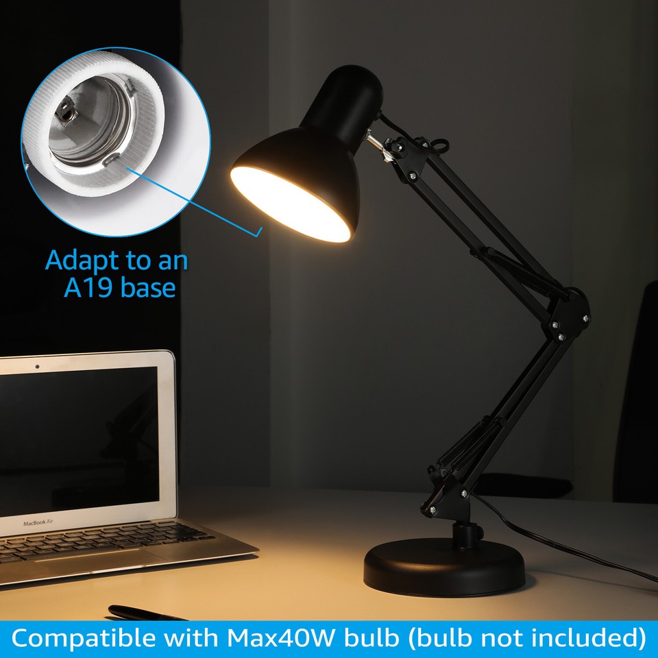 Metal Swing Arm Desk Lamp, Multi-Joint, Adjustable Arm, Black Finish | eBay