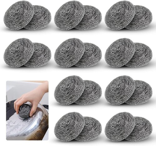 20 Pcs Stainless Steel Kitchen Cleaning Sponges Scouring Pad Steel Wool ...