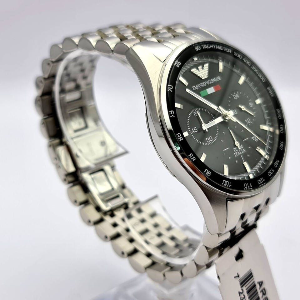 NEW GENUINE EMPORIO ARMANI TAZIO AR5983 BLACK DIAL STAINLESS STEEL MEN ...