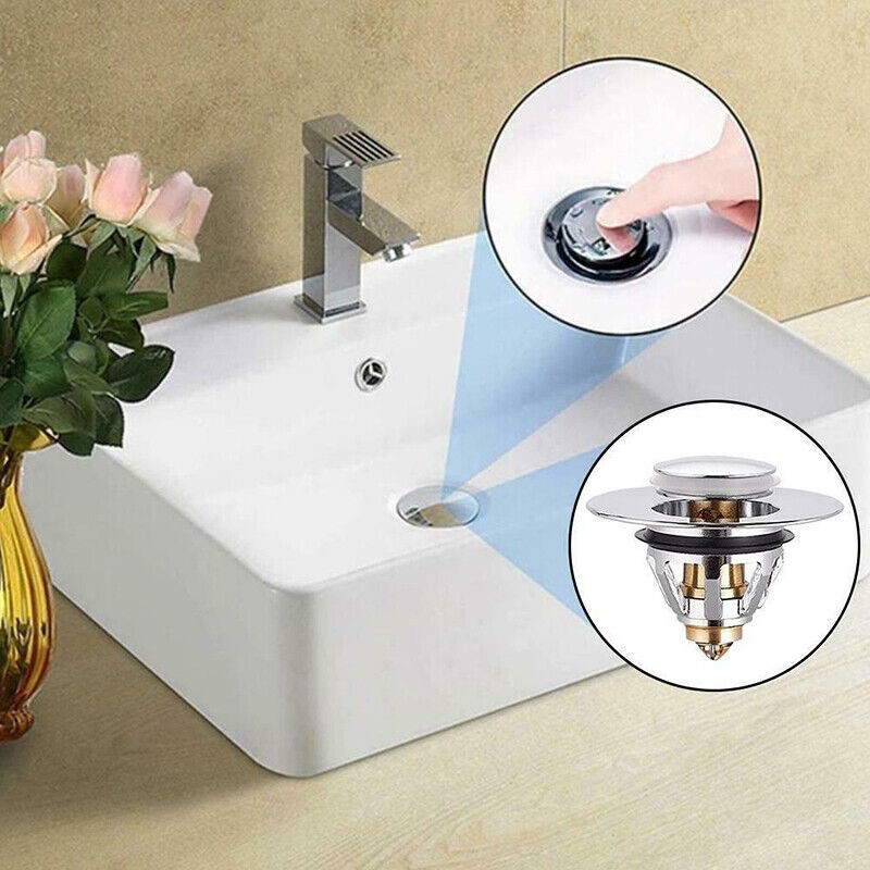 Stainless Pop-Up Basin Waste Slotted-Kit Bathroom Sink Click Clack Push ...
