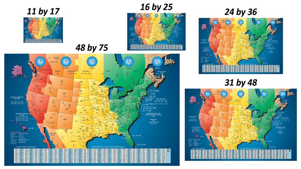 North America Laminated Gloss Time Zone Area Code Map with Reverse ...
