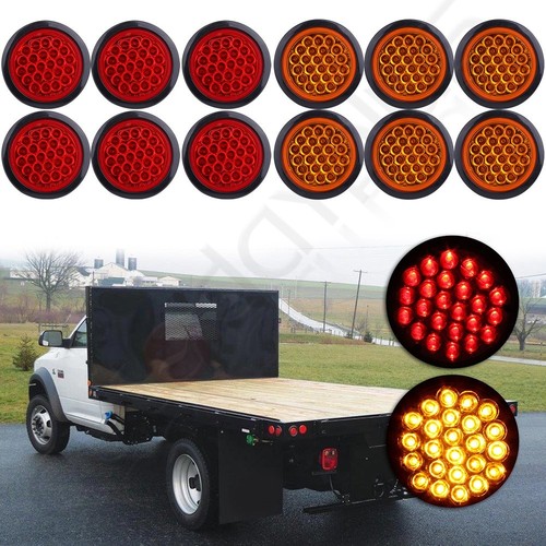 12X RED/AMBER 4" LED ROUND TAIL SIDE MARKER LIGHTS RUBBER BASE FOR ...