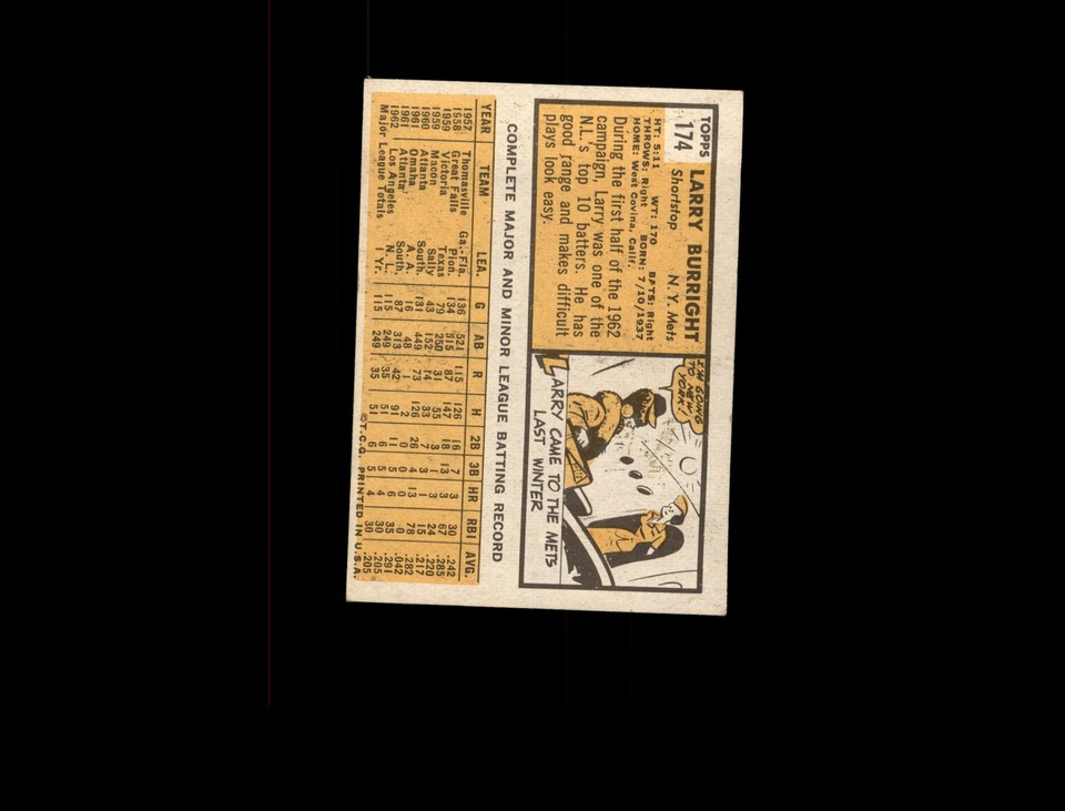 1963 Topps 174 Larry Burright VG #D928001 | eBay