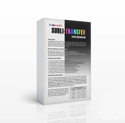 Subli-Transfer Heat Transfer Paper Pack x100 Sheets by A4 21cm x 29cm ...