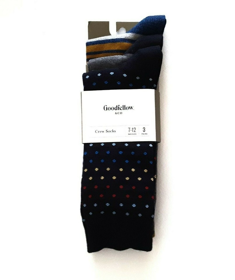 Goodfellow & Co Mens Crew Socks Shoe Size 7-12 Polka Dot Stripes Blue ...