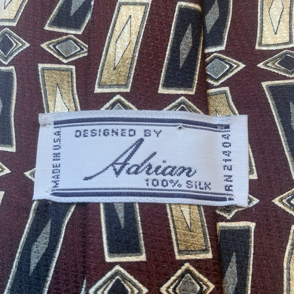 Adrian Men’s 100% Silk Tie Made In USA Geometric Pattern Brown, Gold ...